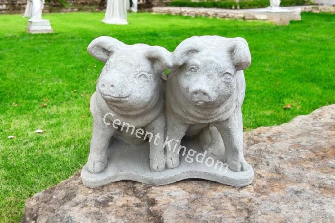 Large Sitting Pigs Statue, Two Pig Pals Figurine, Concrete Piglet ...