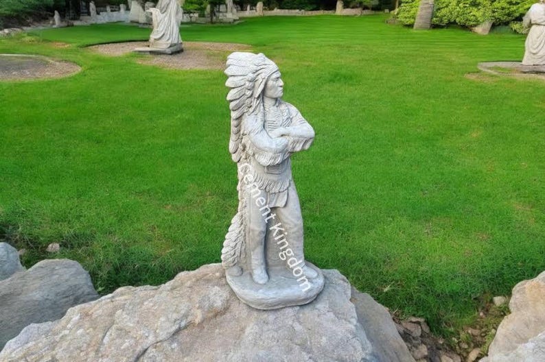 Large Indian Chief Statue, Standing Indian Man Sculpture, Concrete Yard ...