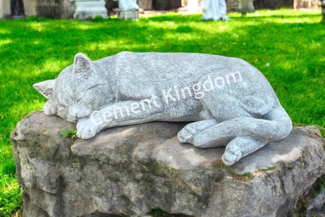 Contented Cat Statue, Cat Memorial Figure, Long Sleeping Cat Sculpture ...