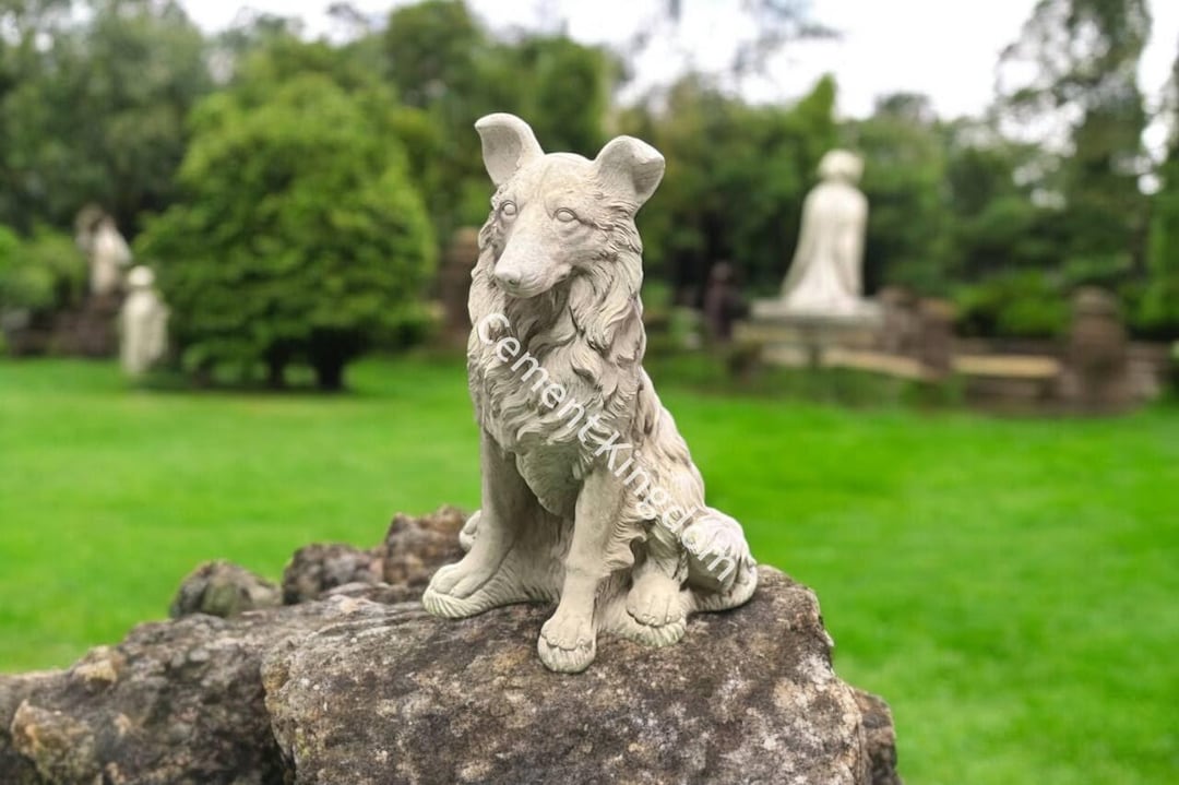 Sheltie Dog Massive Stone Statue, Outdoor Pet Memorial Figure, Concrete ...