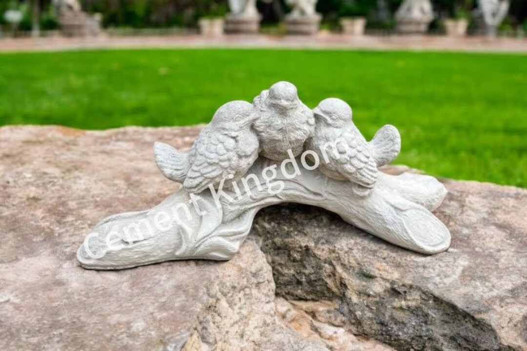 Concrete Birds on Branch Figure, Three Cardinals on Tree Sculpture ...