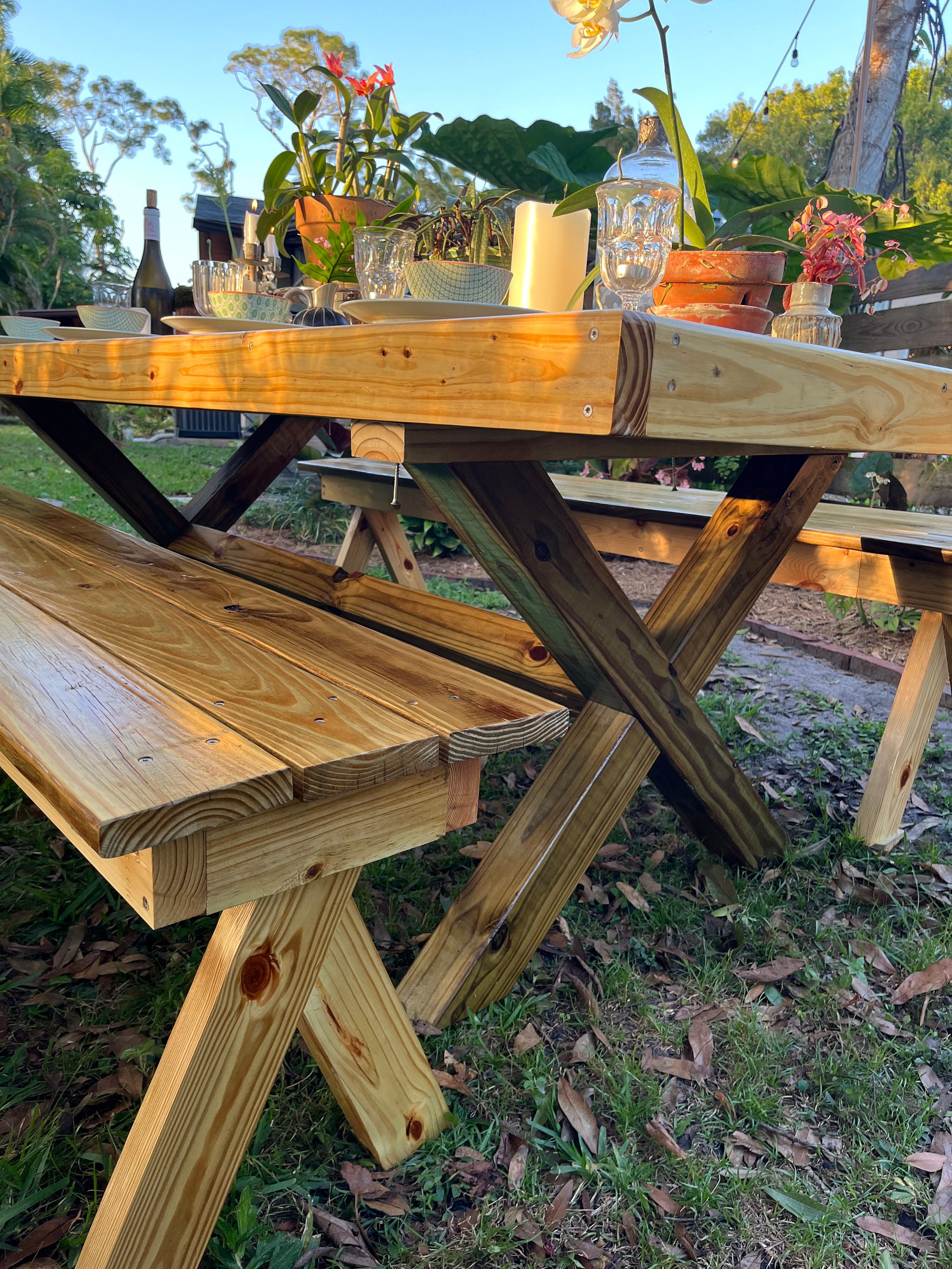 Handcrafted Solid Wood Picnic Table and Benches - Etsy