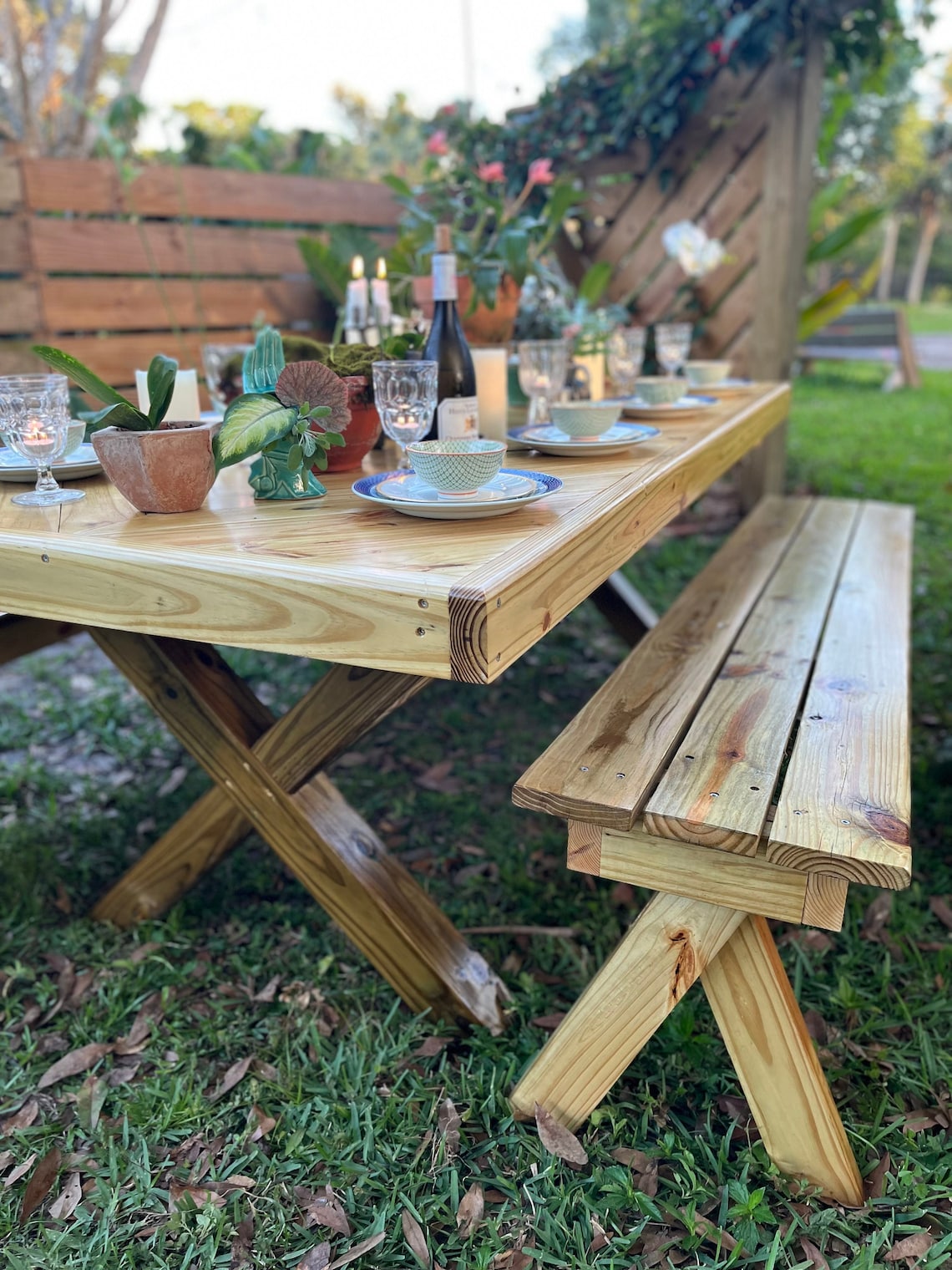 Handcrafted Solid Wood Picnic Table and Benches - Etsy