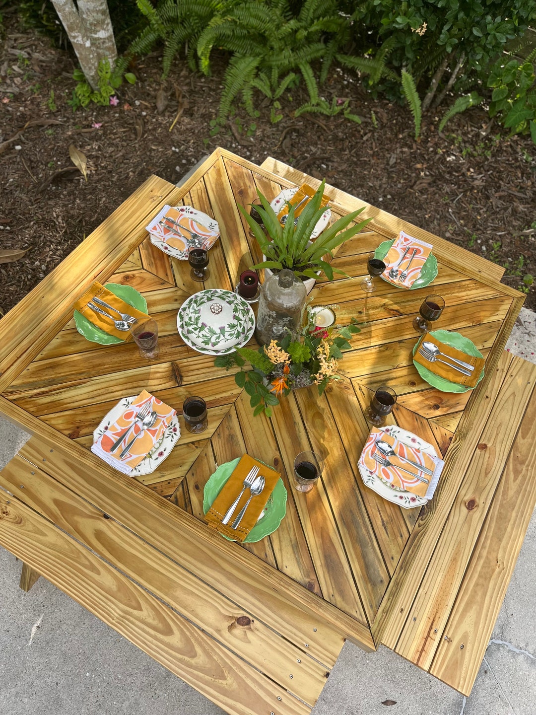 Handcrafted Solid Wood Square Outdoor Table and Benches - Etsy