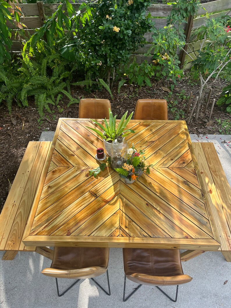 Handcrafted Solid Wood Square Outdoor Table and Benches - Etsy