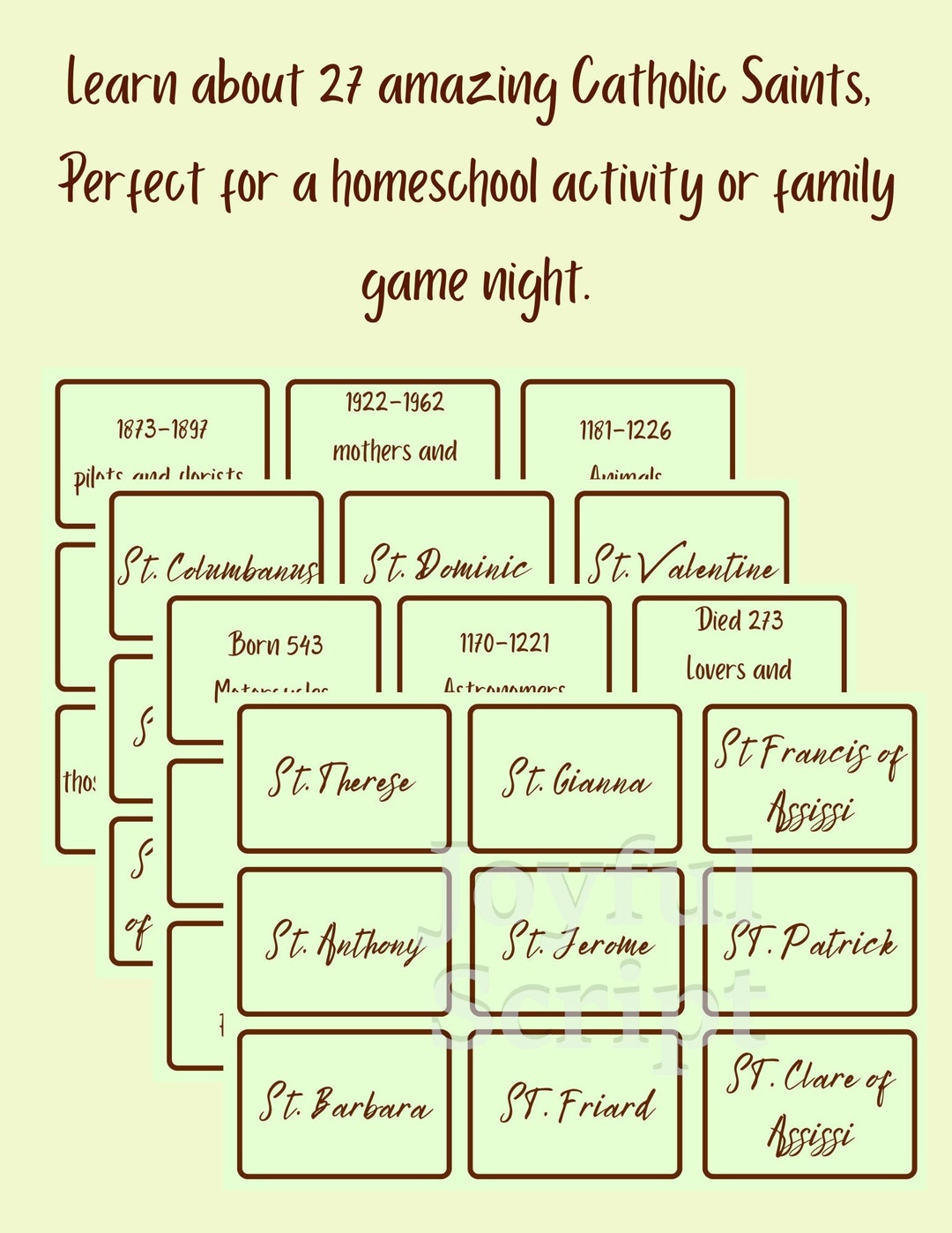 Flashcards/ Matching Cards Catholic Patron Saints. Includes 27 Saints ...