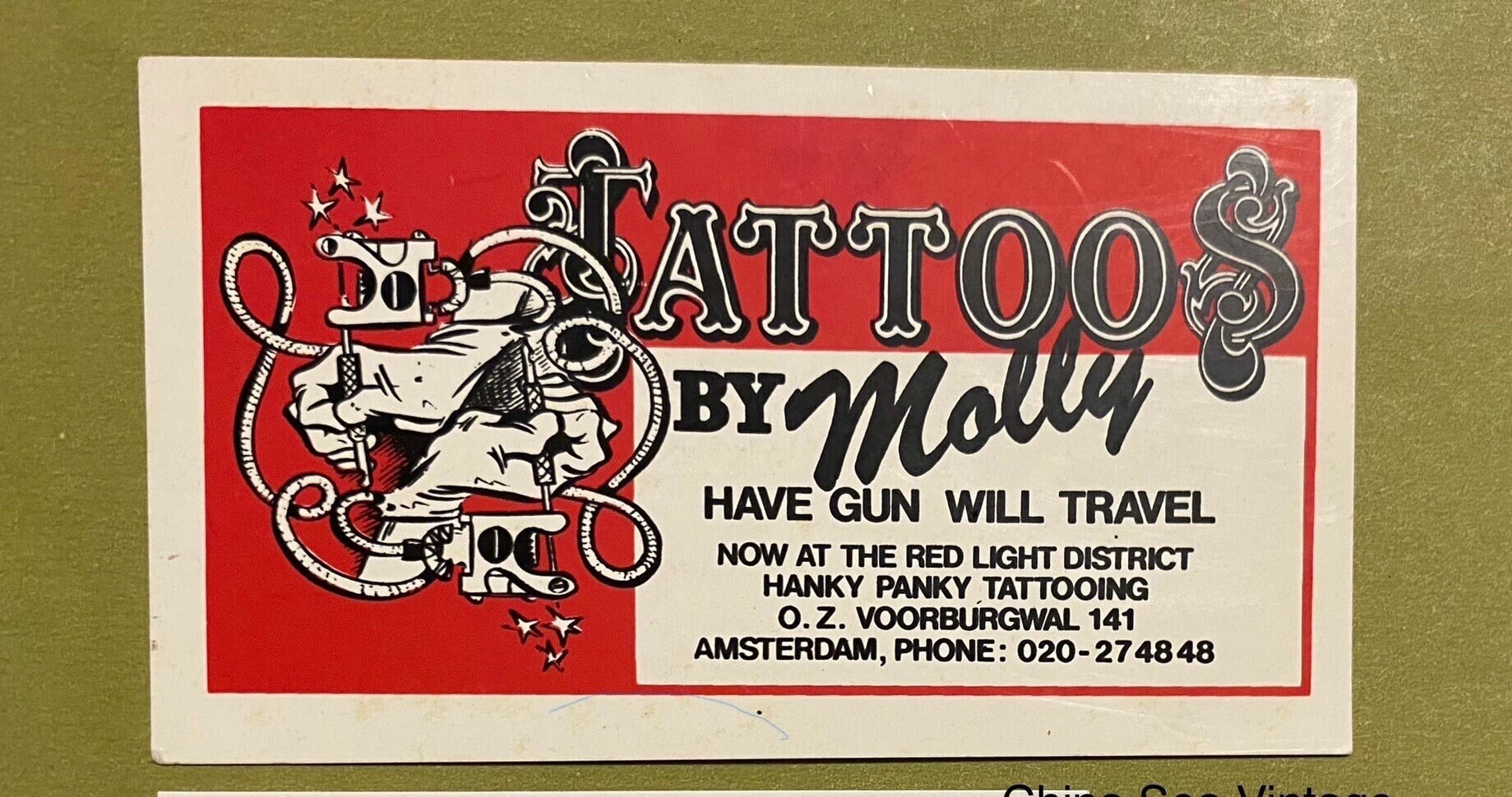 Amsterdam: Tattoo Molly Business Card original 3x4 Dutch 1980s Vintage ...