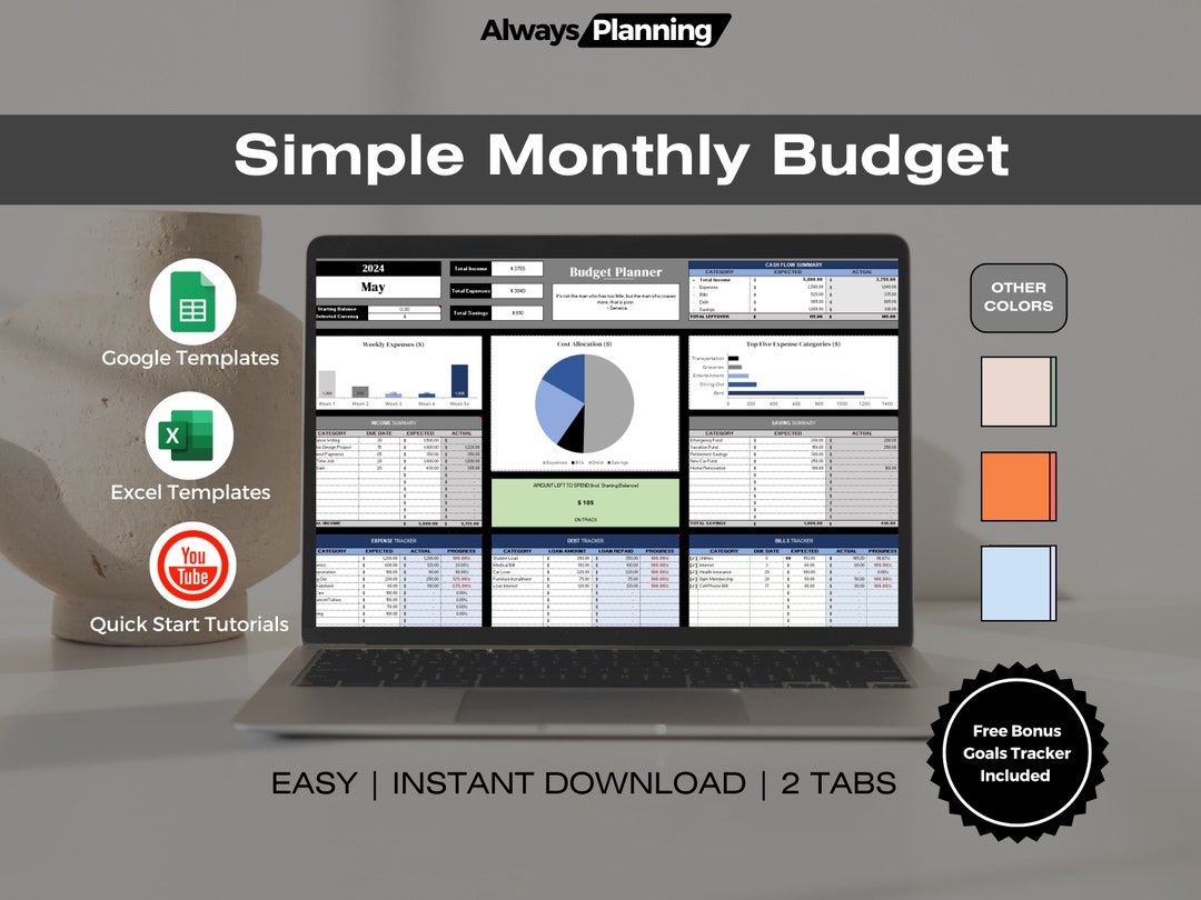 Simple Excel Budget Template Monthly Budget Google Sheet Budget ...