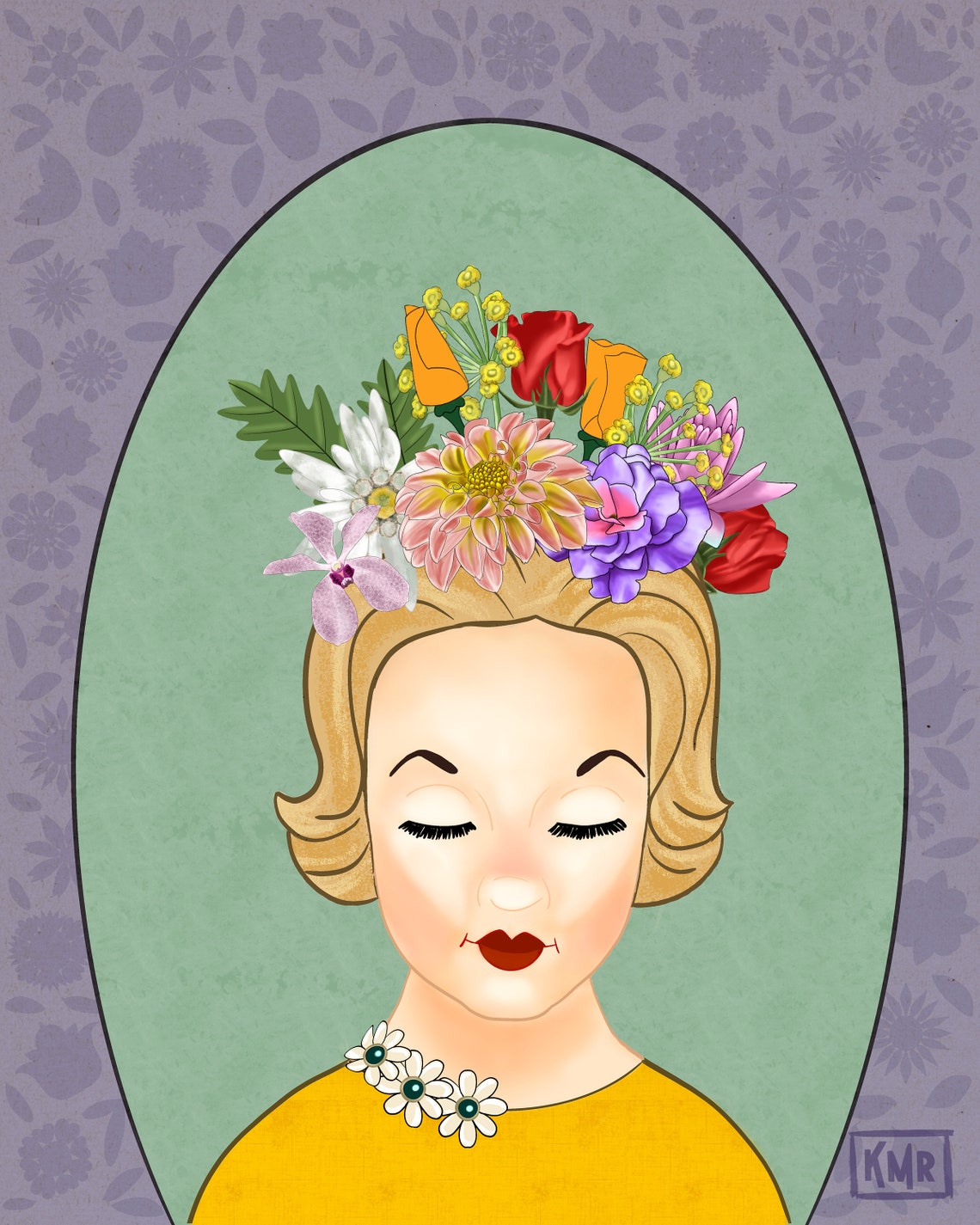 Vintage Garden Party Lady With Flowers Digital Painting - Etsy