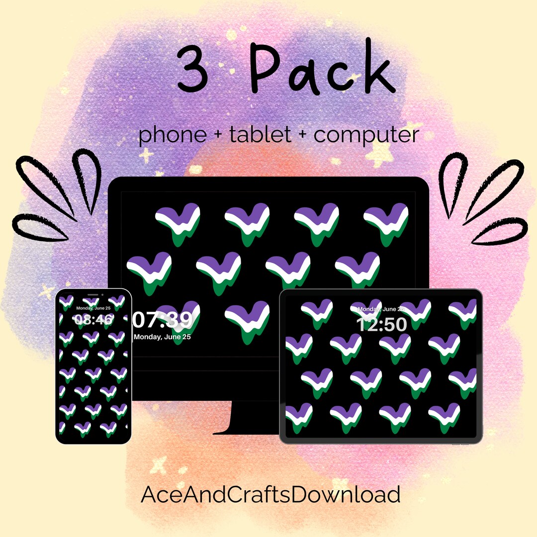 3 Pack Genderqueer Hearts Wallpapers, GQ Pride Flag Gift, Lgbtq Heart ...