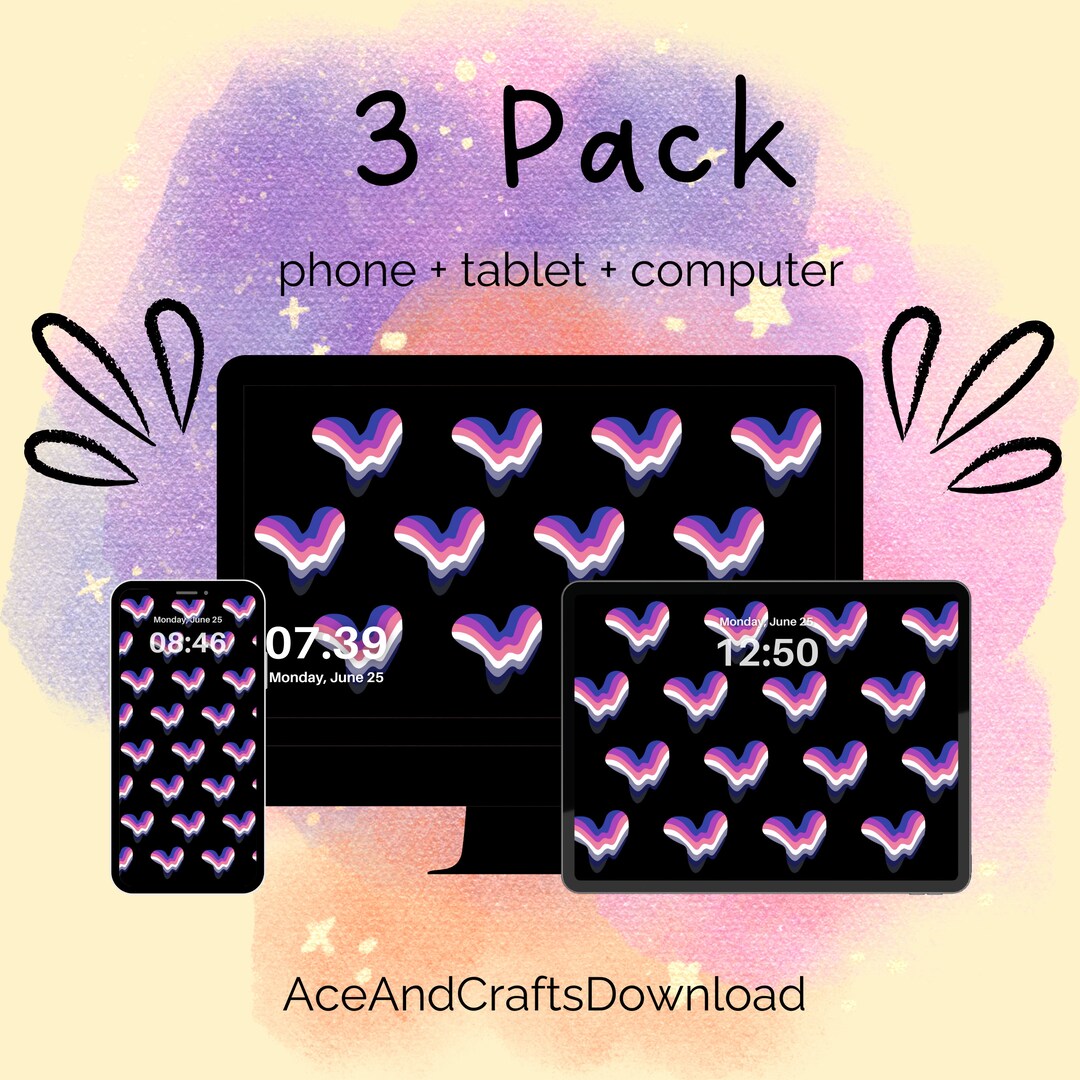 3 Pack Lunagender Hearts Wallpapers, Monagender Pride Flag Gift, Lgbtq ...