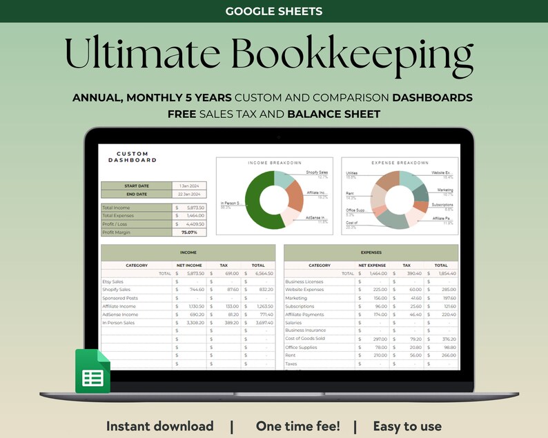 Ultimate Bookkeeping Spreadsheet Accounting Google Sheets Tracker ...