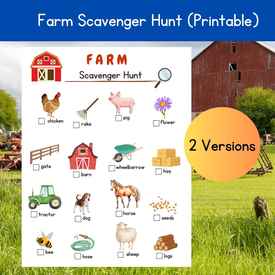 Farm Scavenger Hunt for Kids, Outdoor Farm Scavenger Hunt, Farm ...