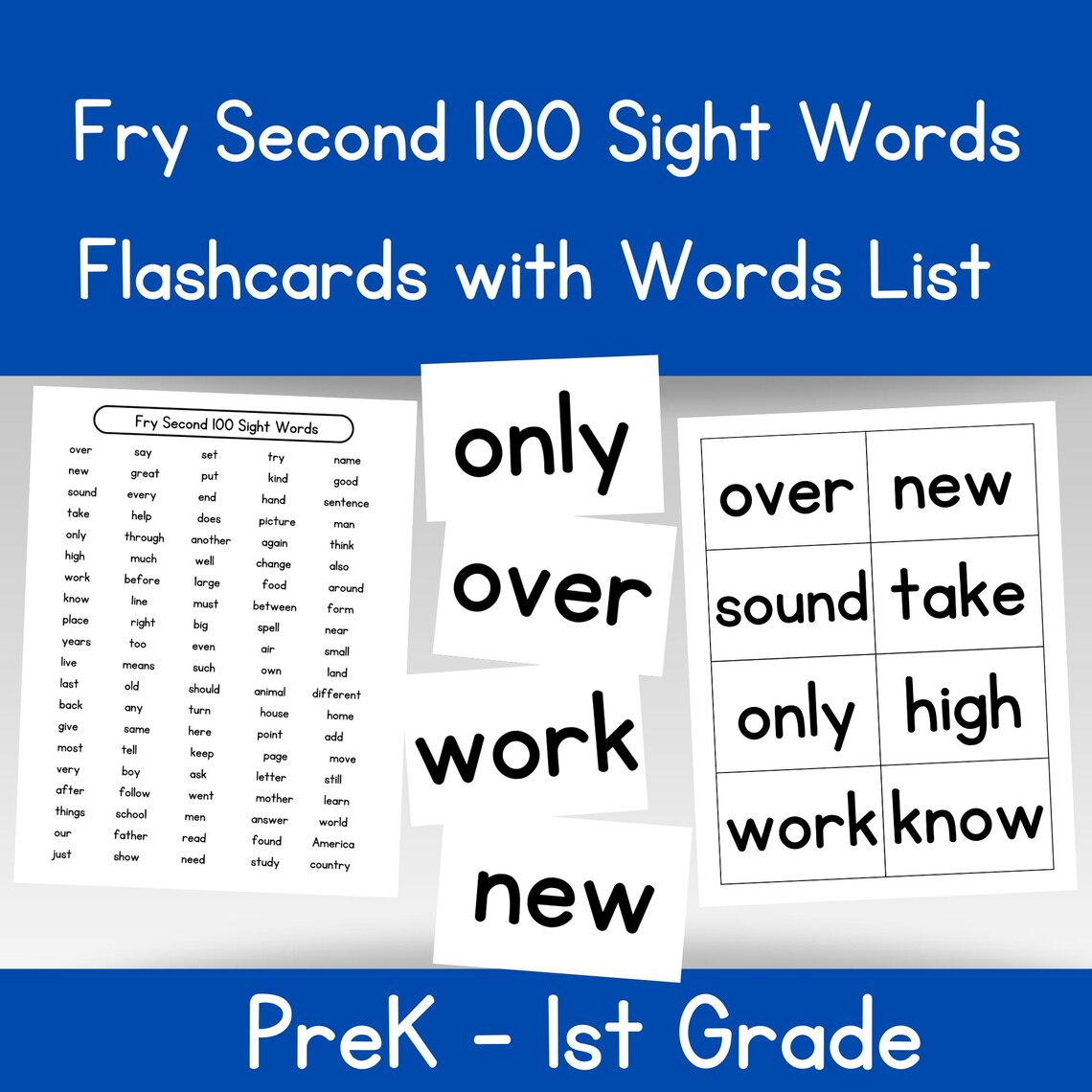 Printable Fry Second 100 Sight Words Flashcards With Words List. Prek ...