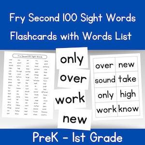 Printable Fry Second 100 Sight Words Flashcards With Words List. Prek ...