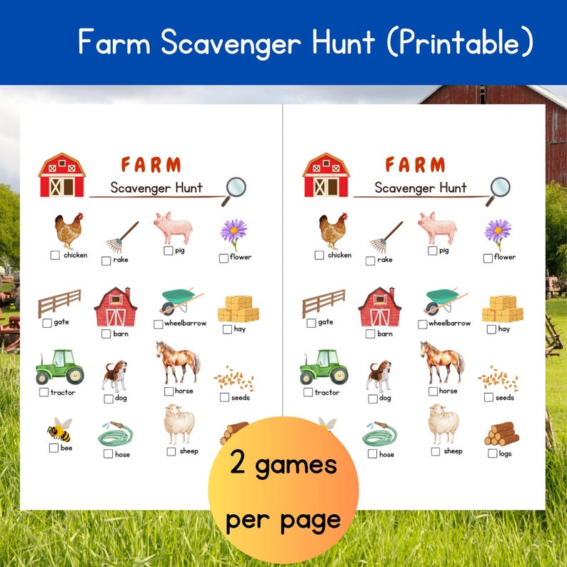 Farm Scavenger Hunt for Kids, Outdoor Farm Scavenger Hunt, Farm ...