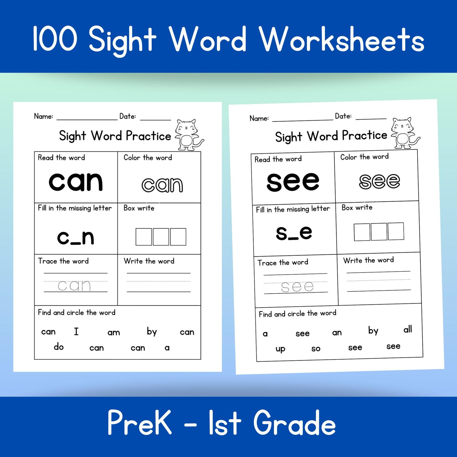 100 Printable Sight Word Practice Worksheets Prek - 1st Grade ...