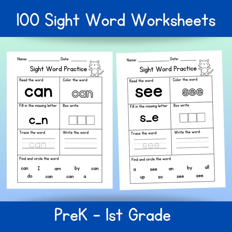 100 Printable Sight Word Practice Worksheets Prek - 1st Grade ...