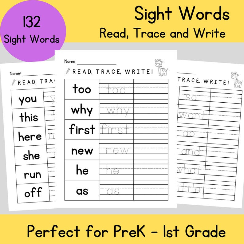 Printable 132 Sight Words, Read-trace-write L Prek - 1st Grade. High ...