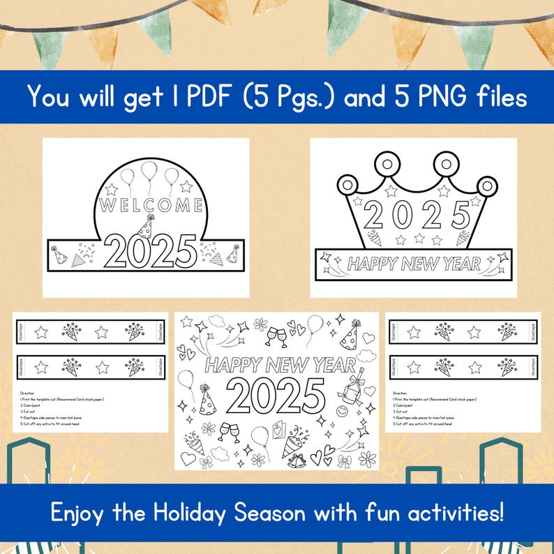 2025 Happy New Year Crown/ Hat Printable Perfect for Kids and Adults ...