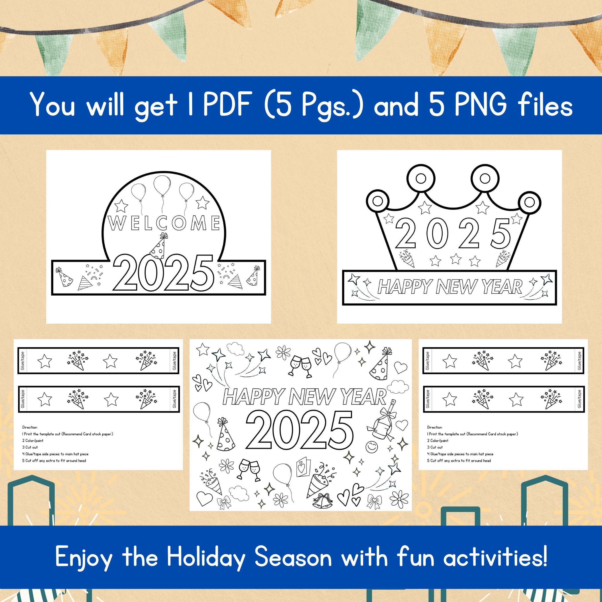 2025 Happy New Year Crown/ Hat Printable Perfect for Kids and Adults ...