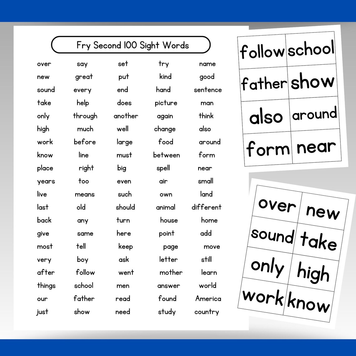 Printable Fry Second 100 Sight Words Flashcards With Words List. Prek ...
