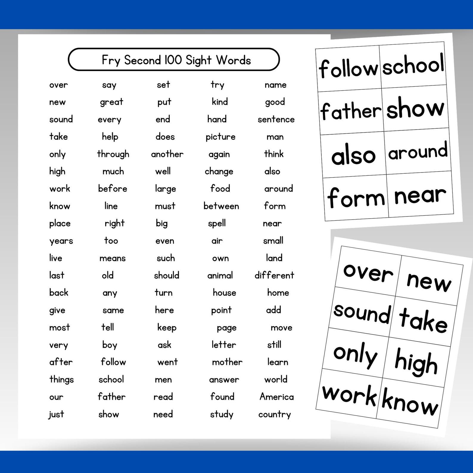 Printable Fry Second 100 Sight Words Flashcards With Words List. Prek ...