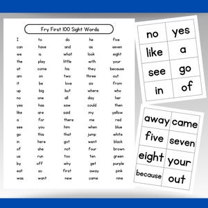 Printable Fry First 100 Sight Words Flashcards With Words List. Prek ...