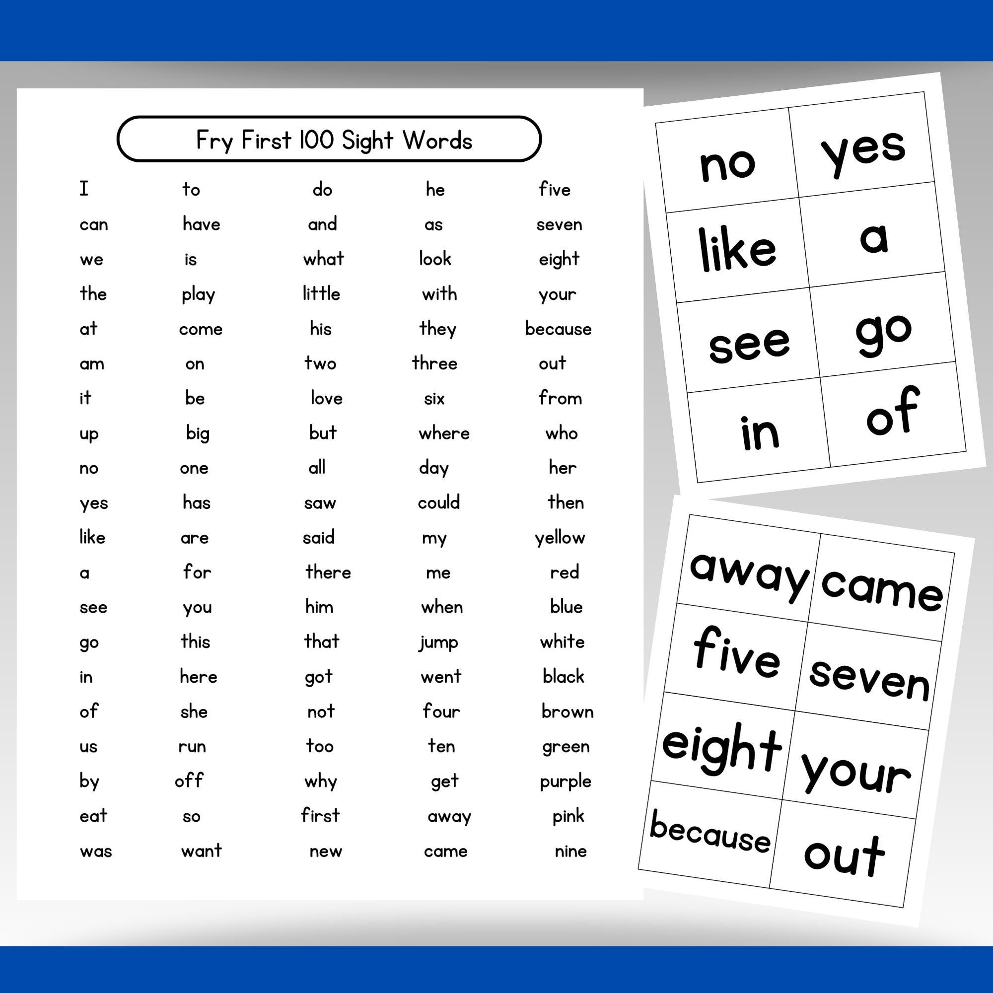 Printable Fry First 100 Sight Words Flashcards With Words List. Prek ...