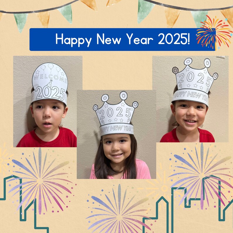 2025 Happy New Year Crown/ Hat Printable Perfect for Kids and Adults ...