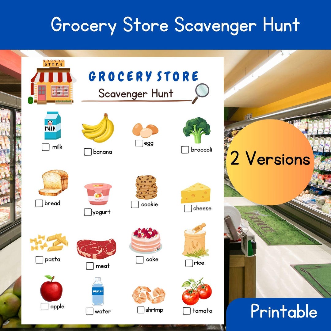 Grocery Store Scavenger Hunt for Kids, Indoor Grocery Store Scavenger ...