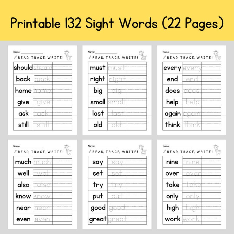 Printable 132 Sight Words, Read-trace-write L Prek - 1st Grade. High ...