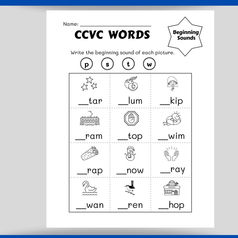 CVC and CCVC Word Practice Printable Perfect for Prek - 1st Grade Home ...