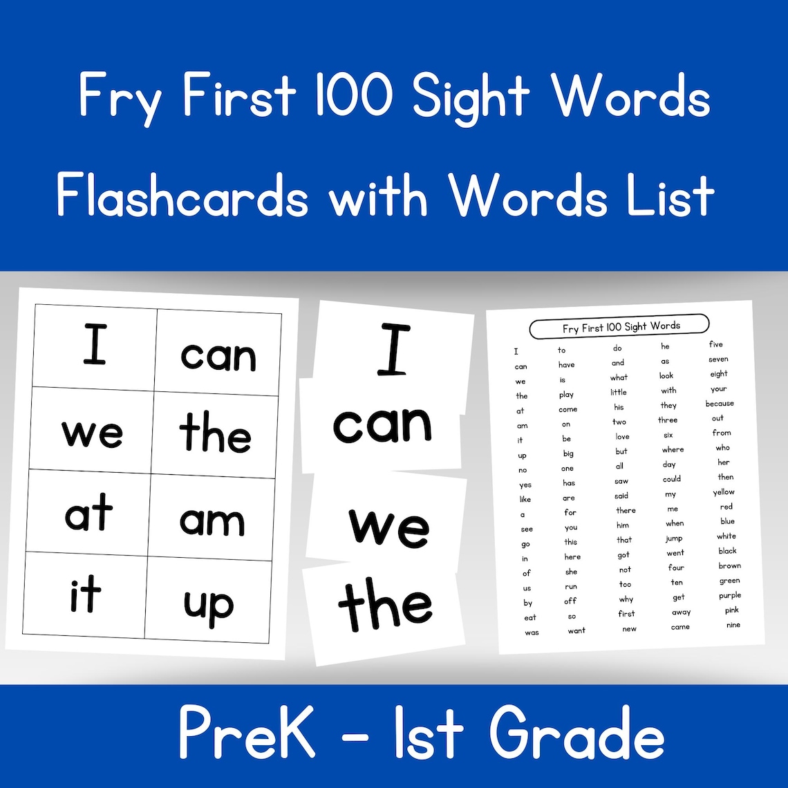 Printable Fry First 100 Sight Words Flashcards With Words List. Prek ...