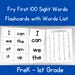 Printable Fry First 100 Sight Words Flashcards With Words List. Prek ...