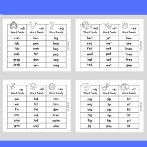 27 Sets CVC Word List Printable, Prek - 1st Grade Reading, Phonics ...