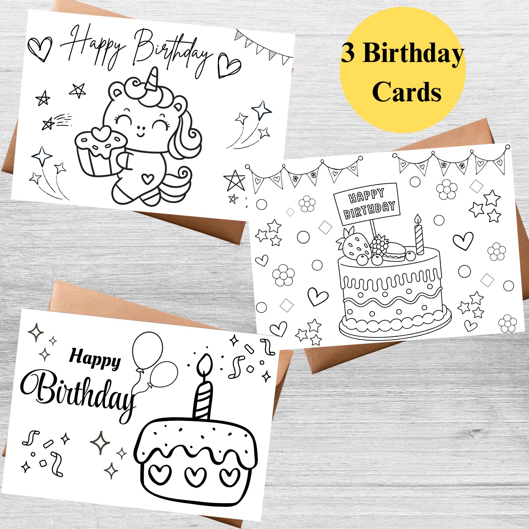 3 Printable Coloring Birthday Cards for Kids to Coloring for Their Love ...