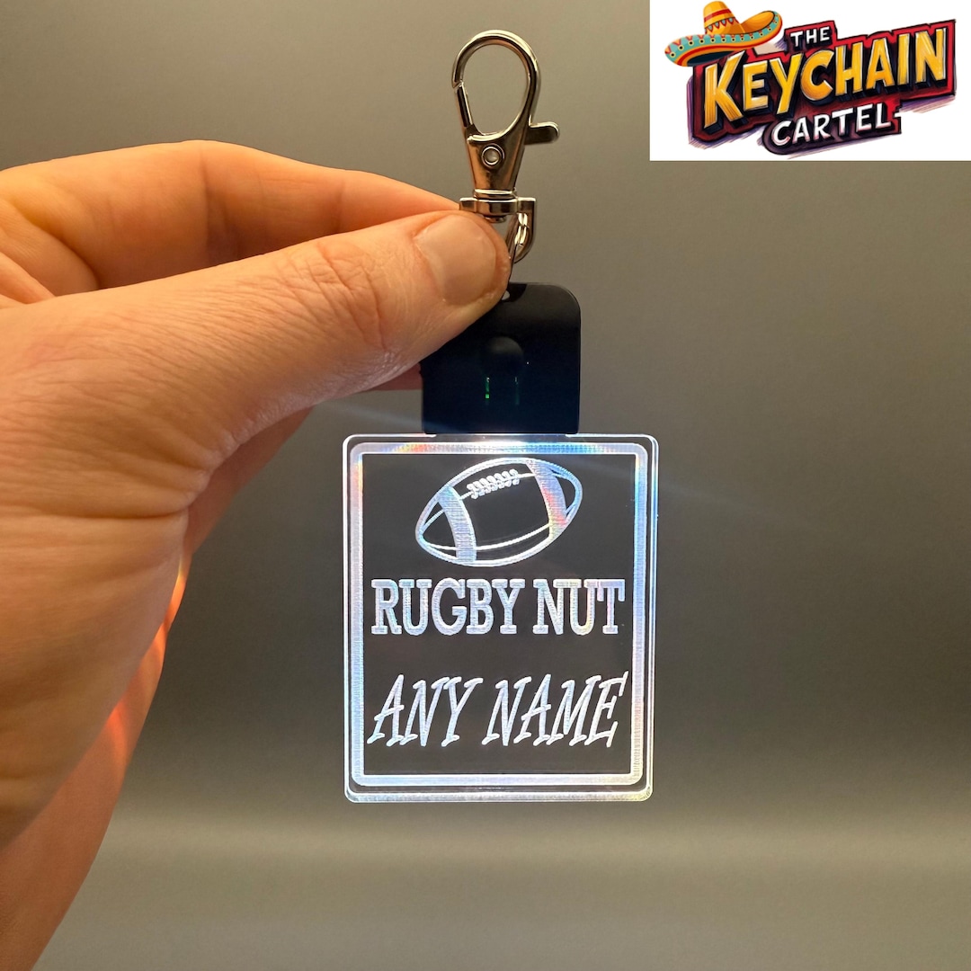 Personalised Rugby Nut LED Keychain / Keyring, Rugby Gift, Rugby Fan ...