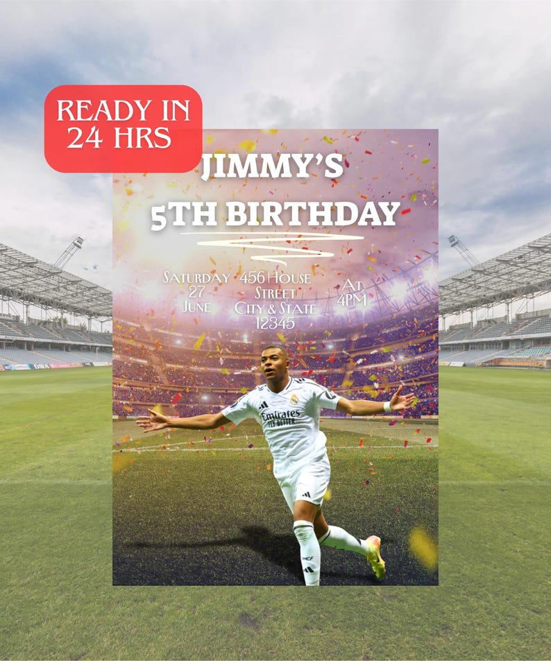 Kylian Mbappé Birthday Invitation: Custom Soccer Party, Printable ...