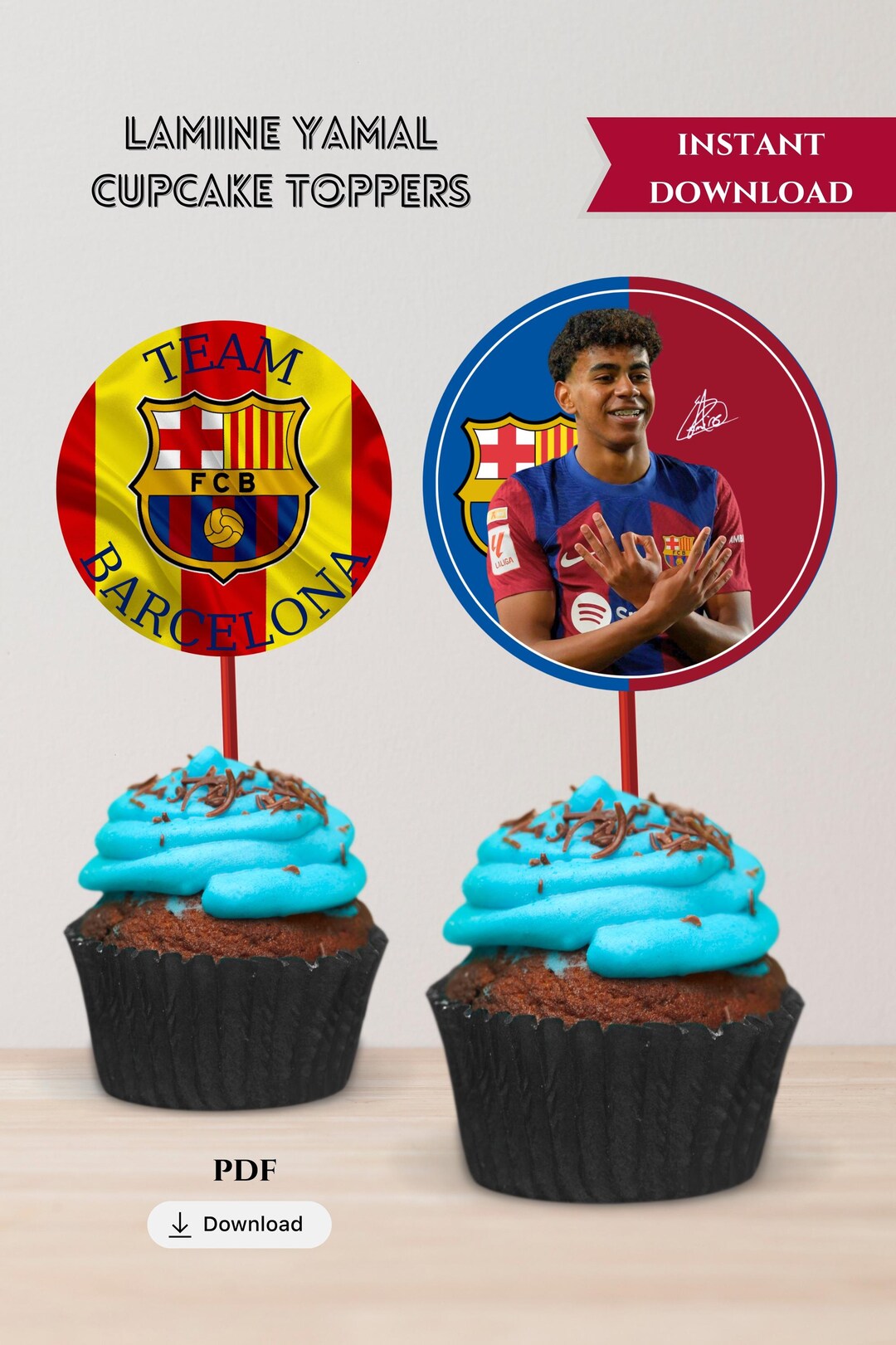 Printable Lamine Yamal Cupcake Toppers Soccer Party Football Barcelona ...