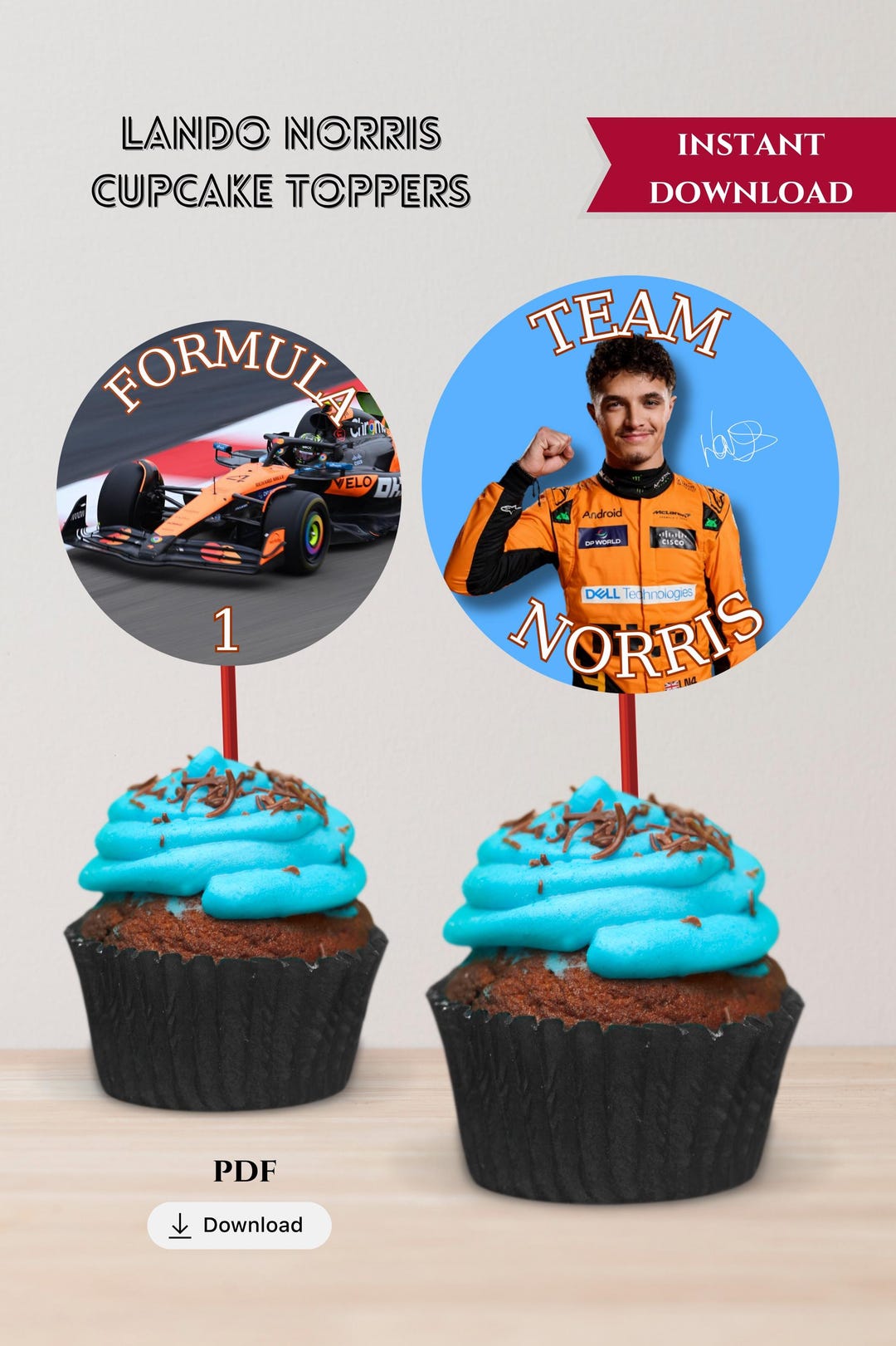 Lando Norris Birthday Cupcake Toppers, F1 Birthday Party Favors (PDF ...