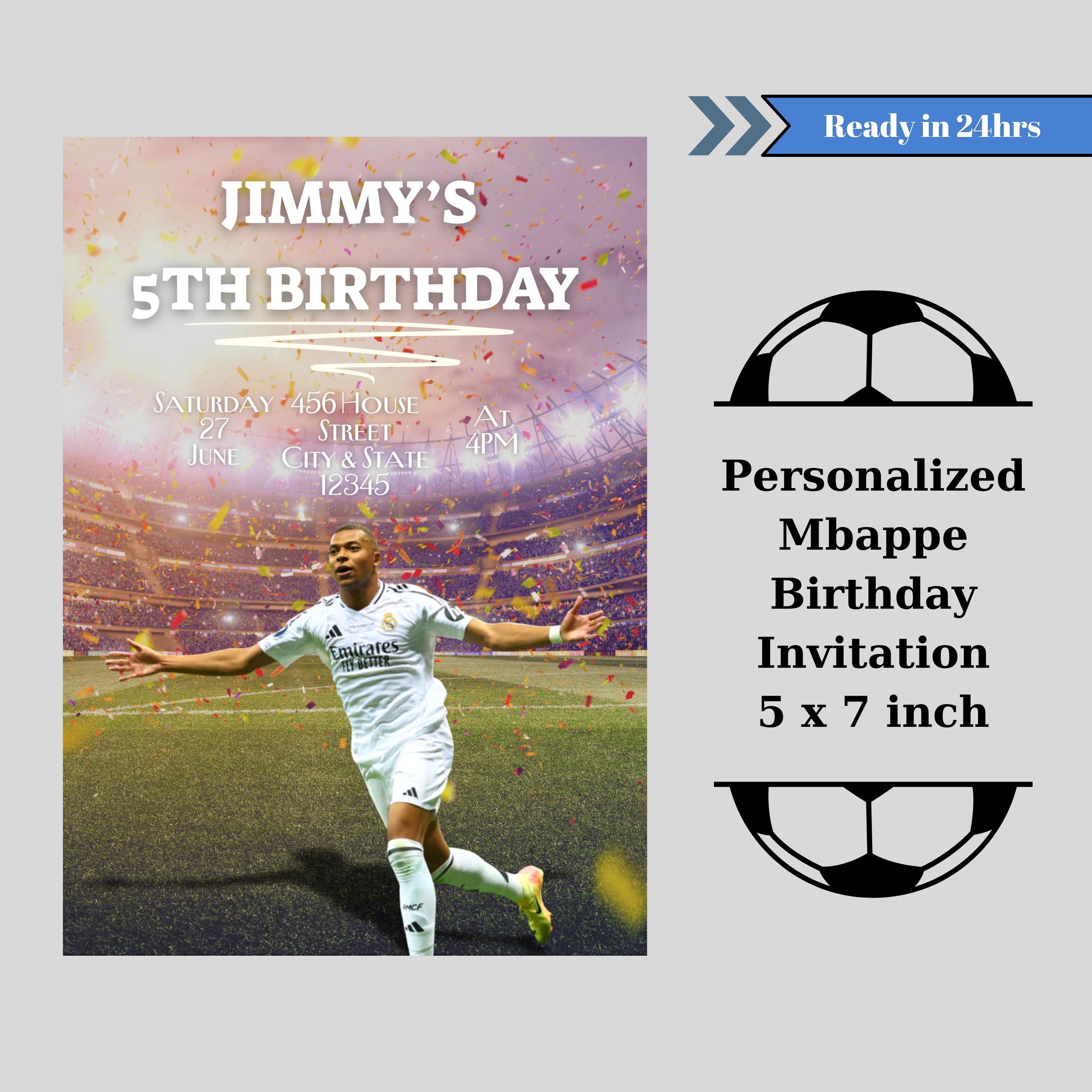 Kylian Mbappé Birthday Invitation: Custom Soccer Party, Printable ...