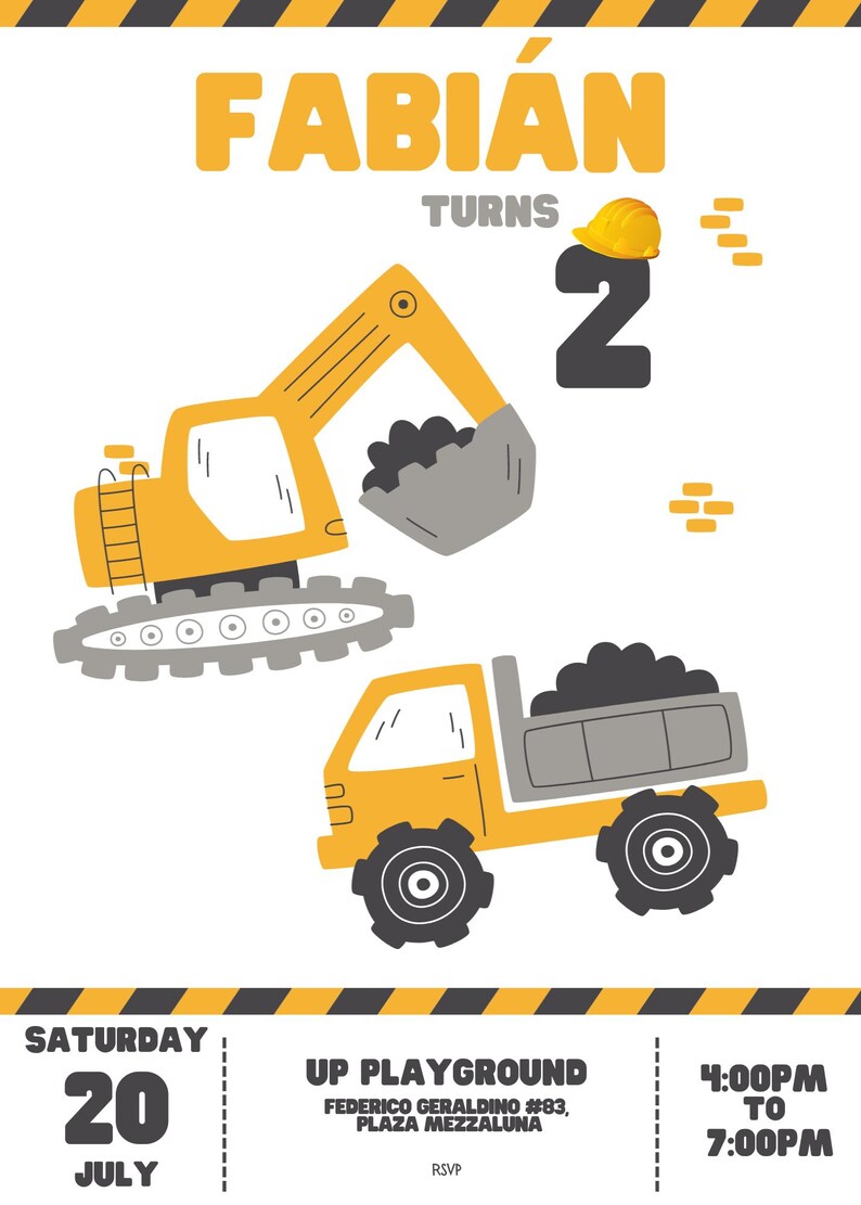 Construction Birthday Invitation | Excavator | Dump Truck | Editable - Etsy