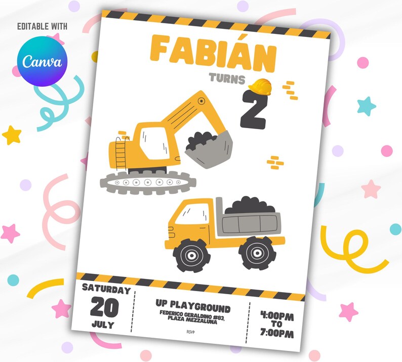 Construction Birthday Invitation | Excavator | Dump Truck | Editable - Etsy