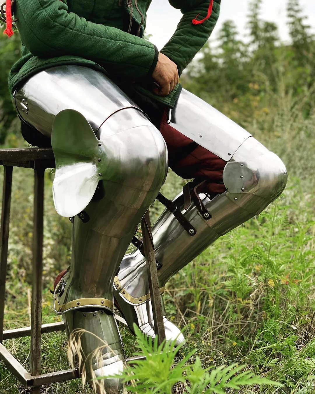 Medieval Knight Greaves Leg Guard Shoe Armor 18 Guage Brass Steel LARP ...