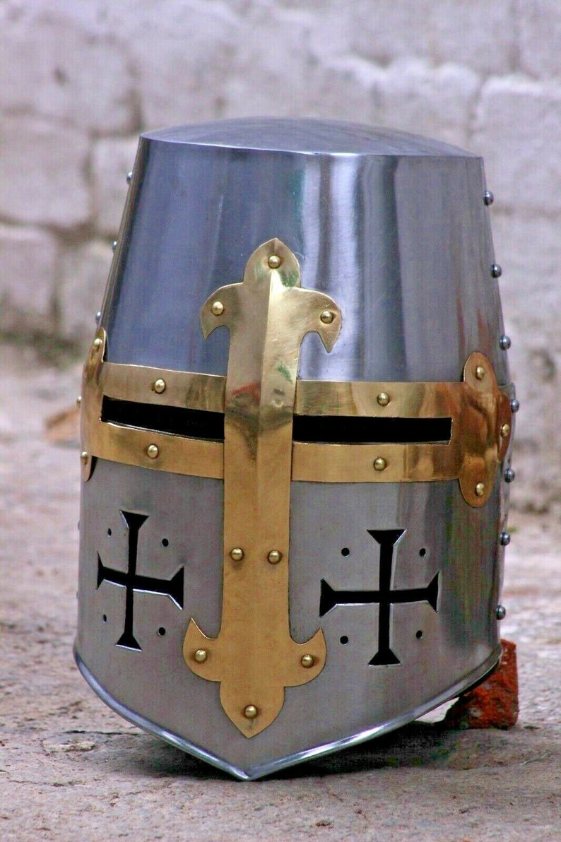 Medieval Templar Fantasy Knight Warrior Christian Crusader Helmet Steel ...
