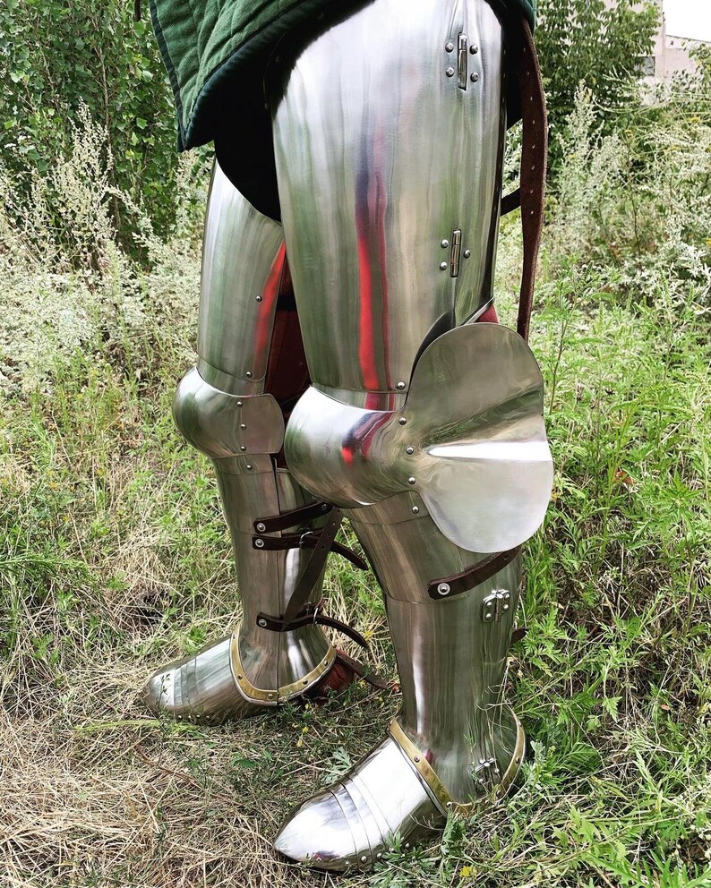 Medieval Knight Greaves Leg Guard Shoe Armor 18 Guage Brass Steel LARP ...