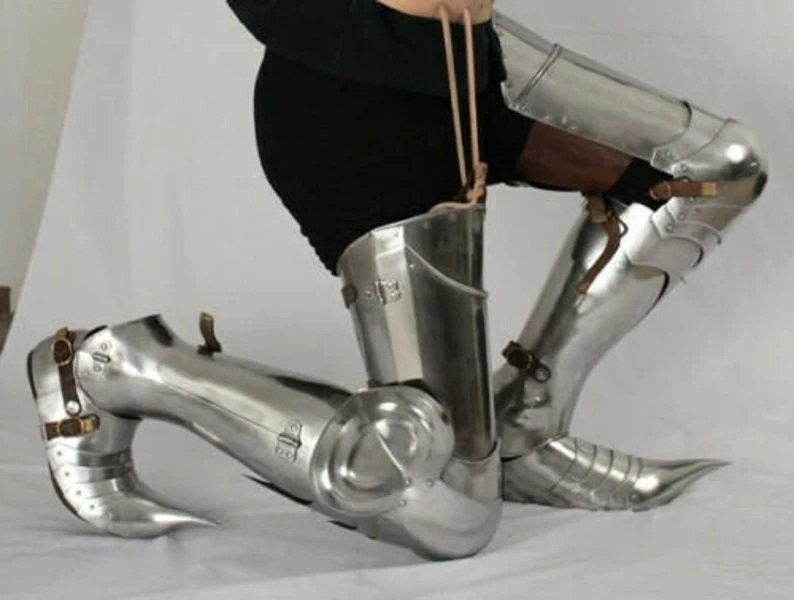 Medieval Greaves Leg Guard With Shoes Knight Armor 18 Guage Steel LARP ...
