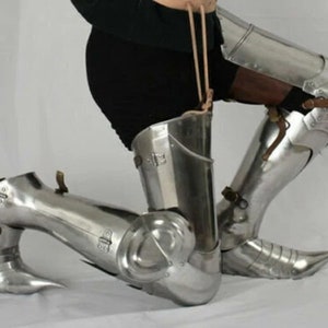 Medieval Greaves Leg Guard With Shoes Knight Armor 18 Guage Steel LARP ...