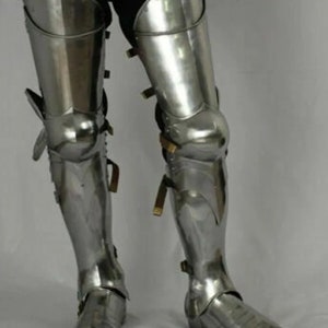 Medieval Greaves Leg Guard With Shoes Knight Armor 18 Guage Steel LARP ...